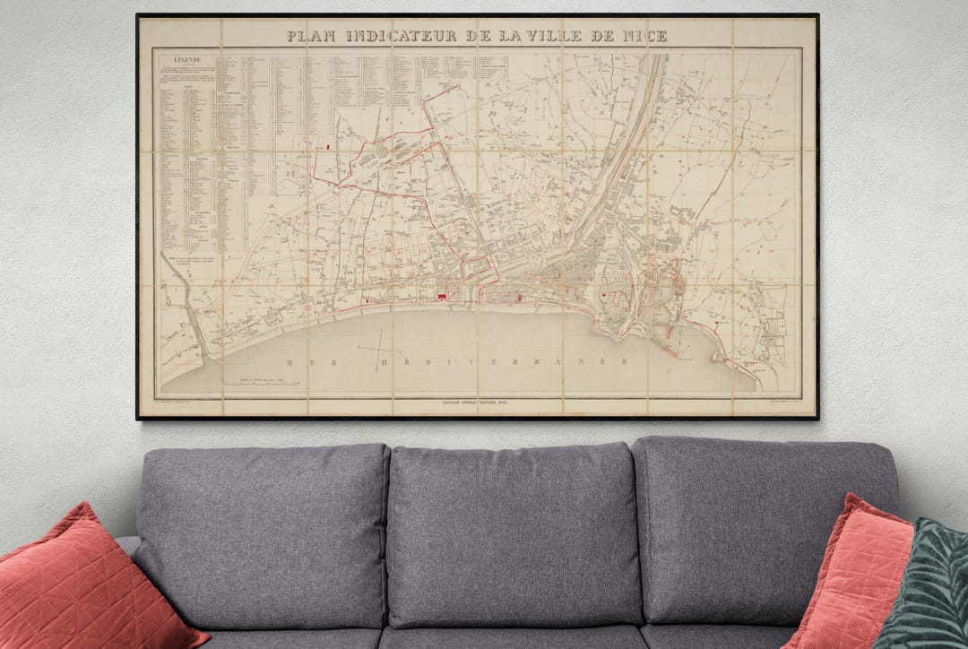 1867 City Plan Map of Nice France Historical European Geography Antique ...