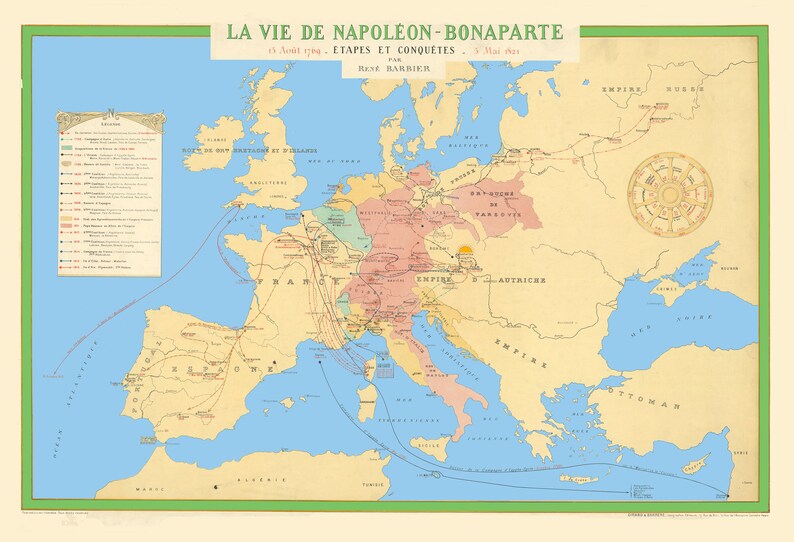 Map Showing the Life and Military Conquests of Napoleon Bonaparte ...