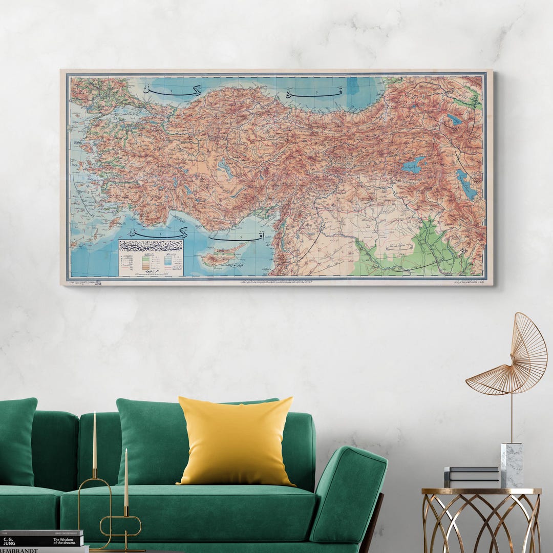 1923 Ottoman Script Map of Türkiye Turkey Middle Eastern Turkish ...