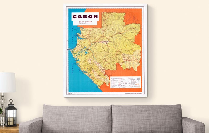 1972 Map of Gabon – Post-colonial African Geography Showing Political ...