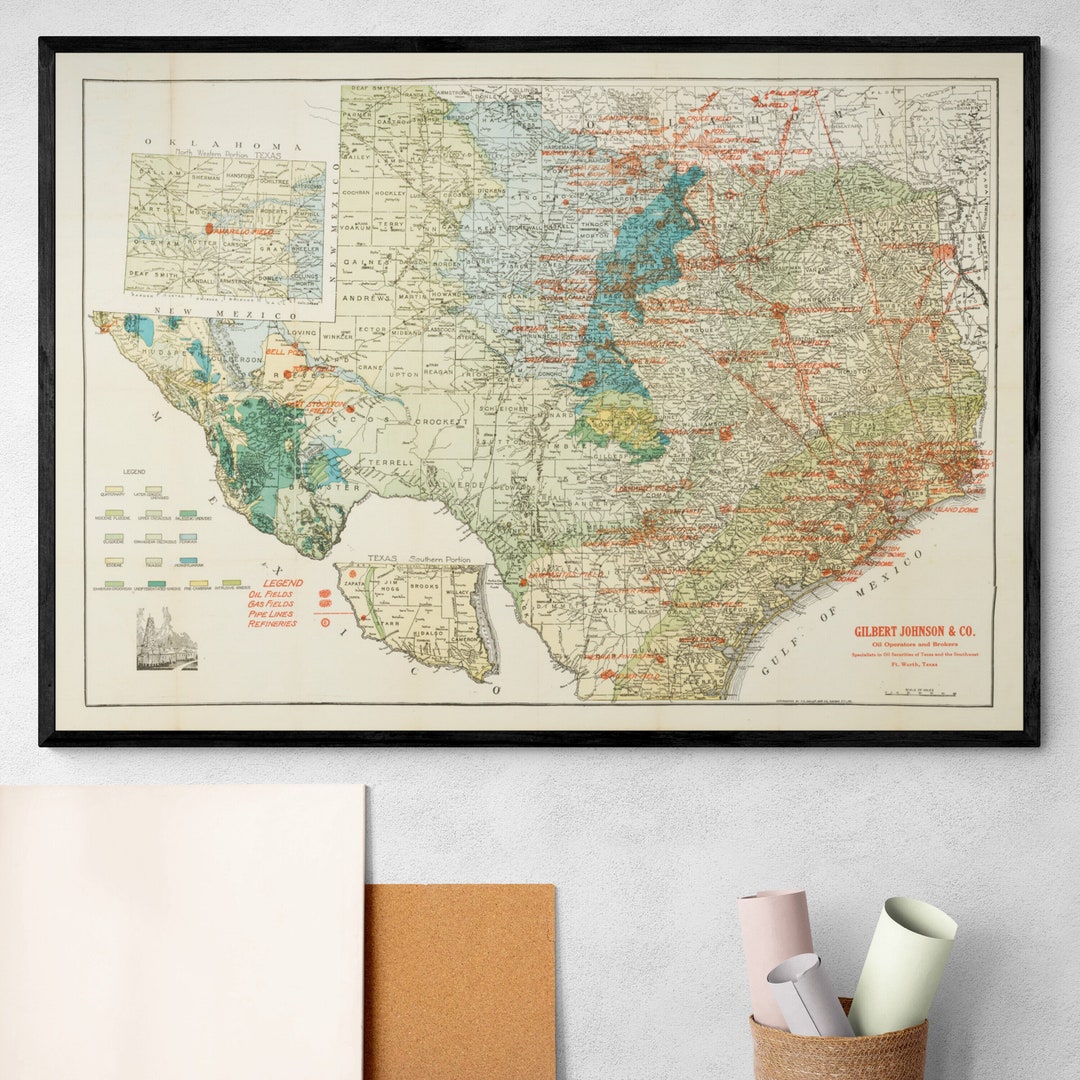 1920 Geological & Oil Map of Texas Showing Oil Fields Pipe - Etsy