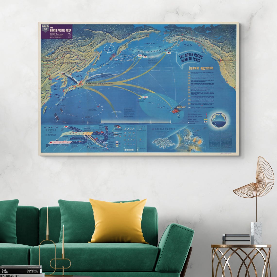 1944 Pictorial Navwar Navy Map of the Pacific Theater – WWII Naval ...