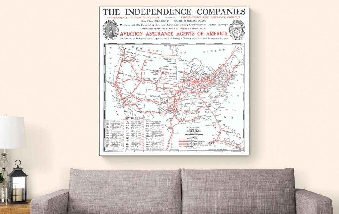 1929 Aviation Map of the United States – Early Air Travel Network ...
