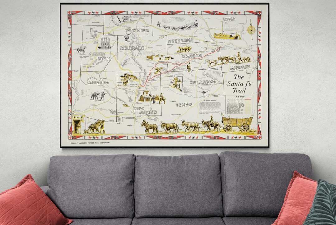 Pictorial Map of the Santa Fe Trail Historical American Frontier Wild ...