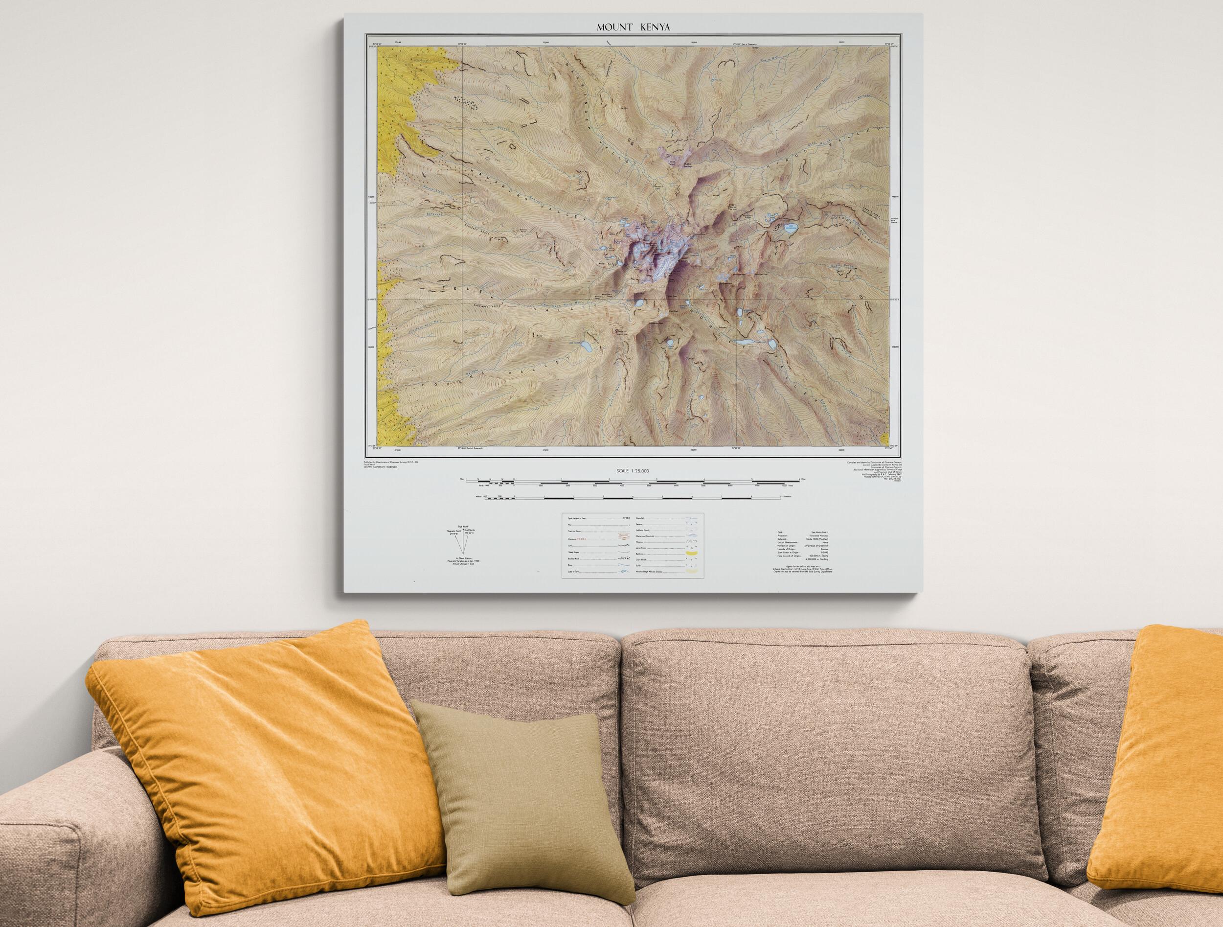 1957 Topographical Map of Mount Kenya Volcano – Detailed African ...