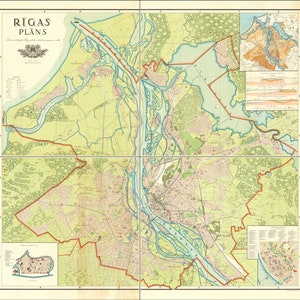 1935 Map of Riga Capital City of Latvia European History Antique ...