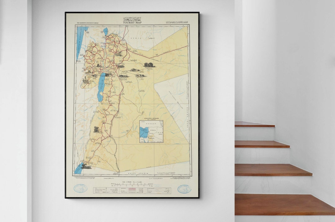 1961 Map of the Hashemite Kingdom of Jordan Antique Geography ...