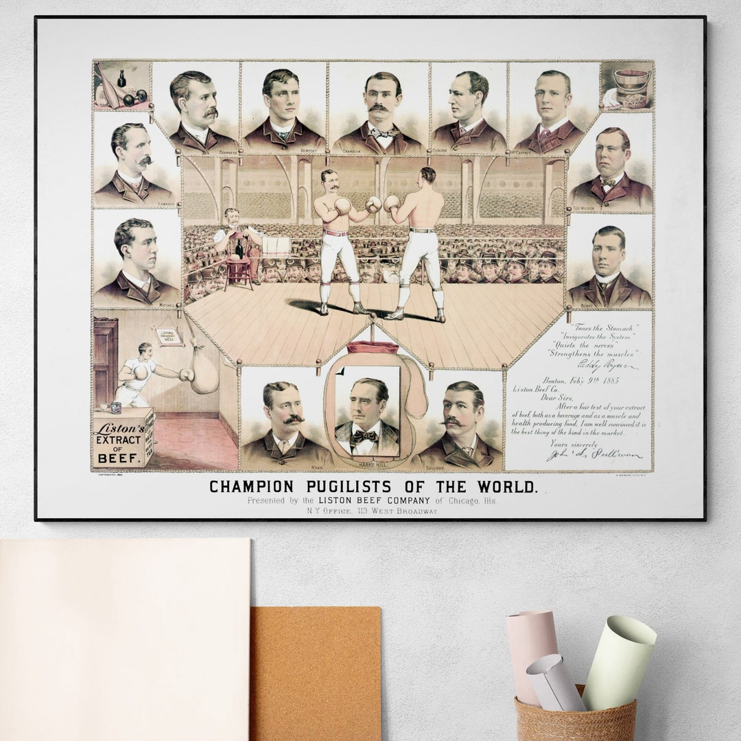 1885 Chart of the Pugilist Boxing Champions of the World Martial Arts ...