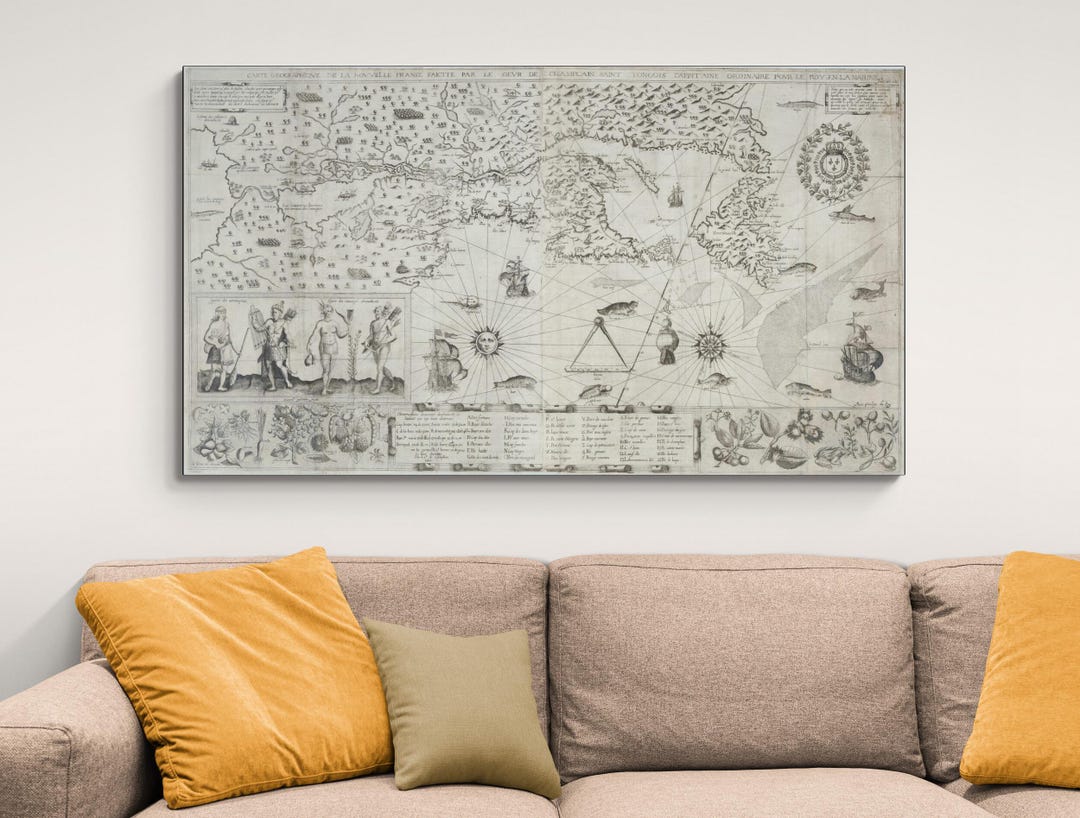 1613 Samuel De Champlain Map of New France North America Canadian ...