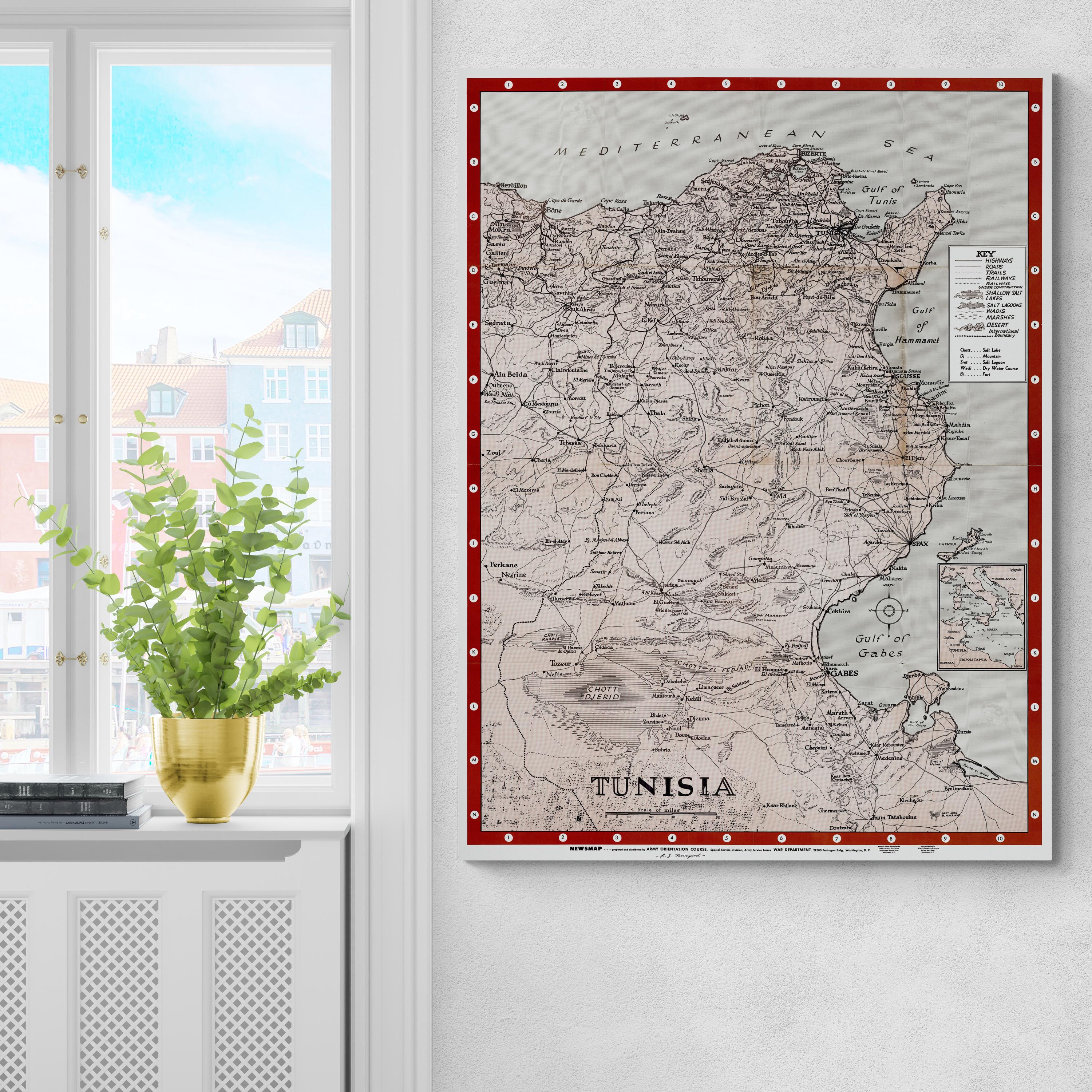 1943 Map of Tunisia – World War II Era North Africa Map Showing Allied ...