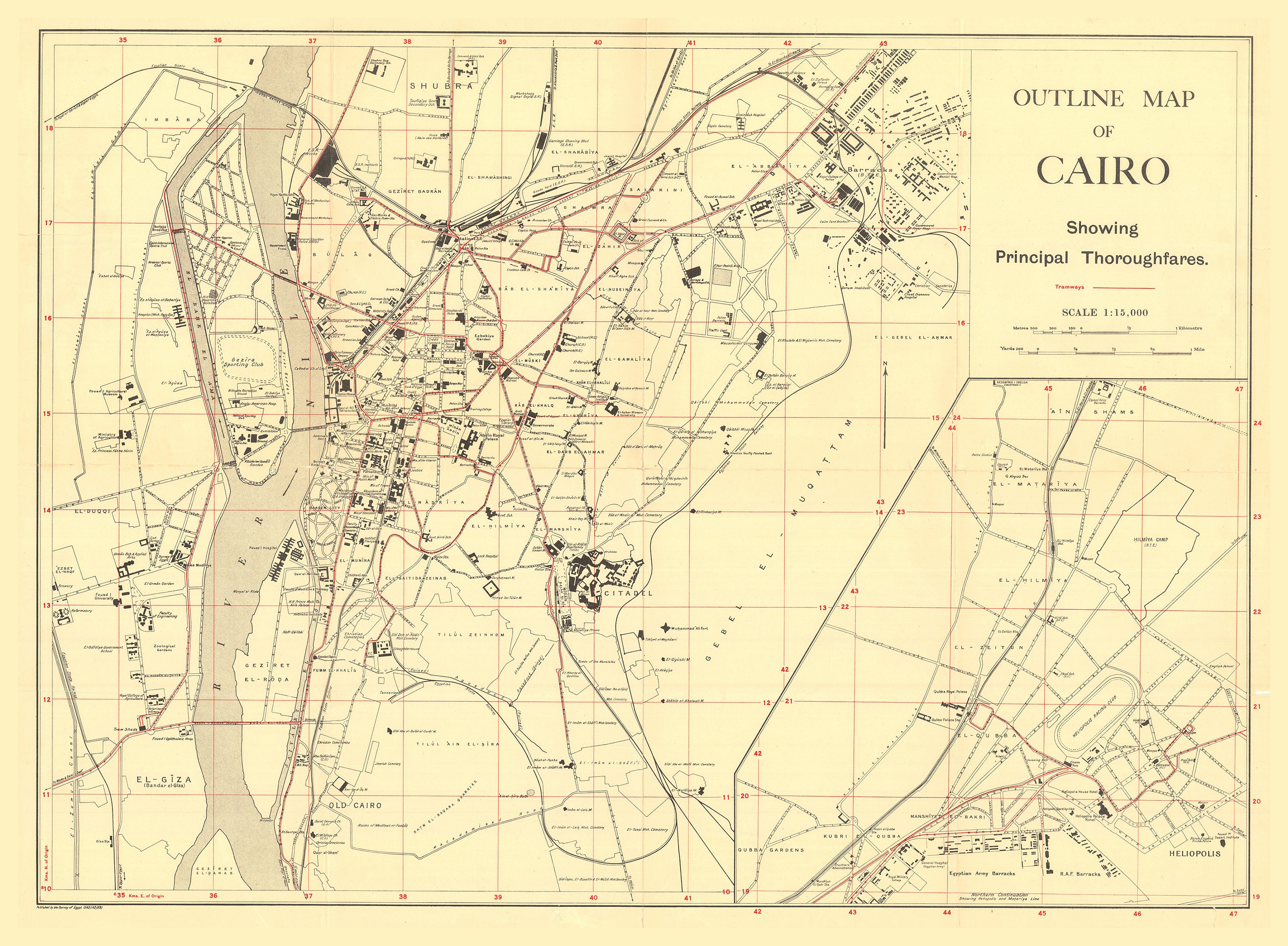 1940 Map of Cairo Egypt African Geography Vintage Antique Cartography ...