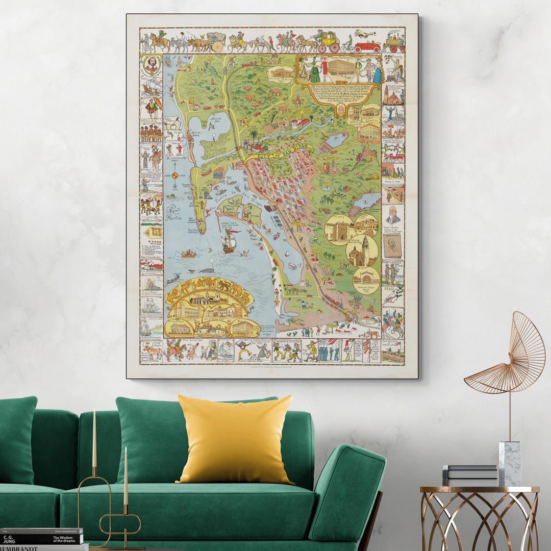 1928 Jo Mora Pictorial Map of San Diego California – Artistic Depiction ...