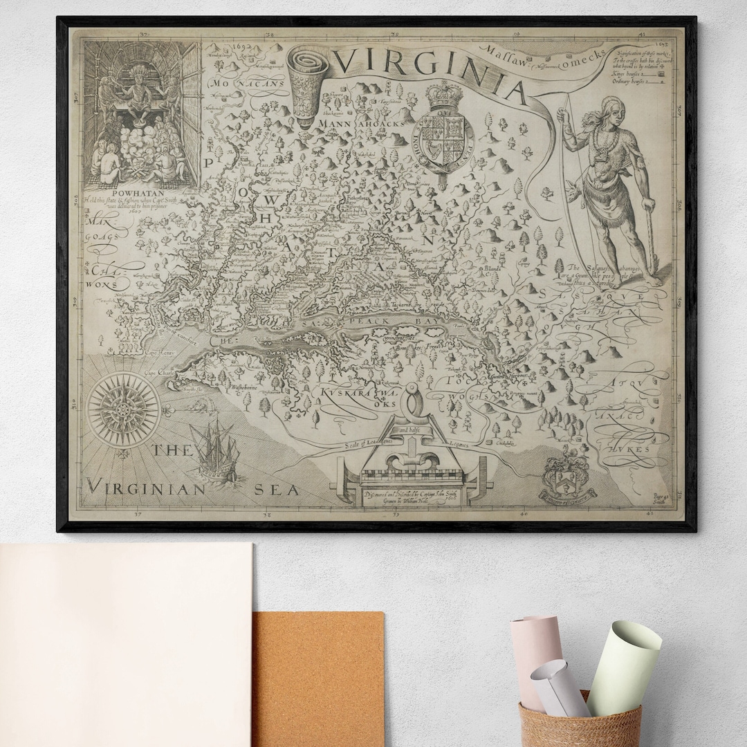 1612 John Smith Map of Jamestown Colony Virginia First - Etsy