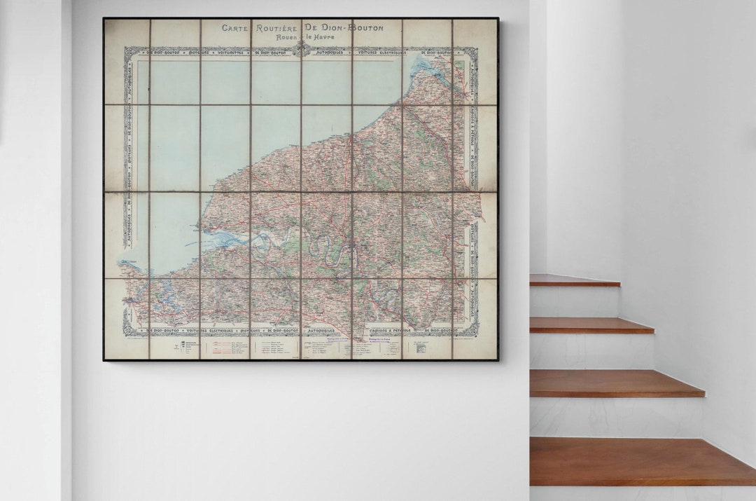 1900 Automobile Club De France Road Map of Le Havre and Rouen France ...