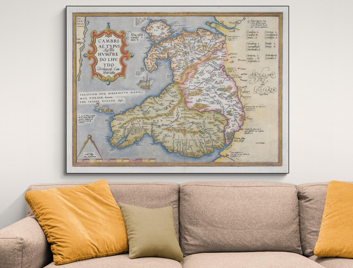 1573 Abraham Ortelius Map of Wales – Earliest Printed Map Detailing ...