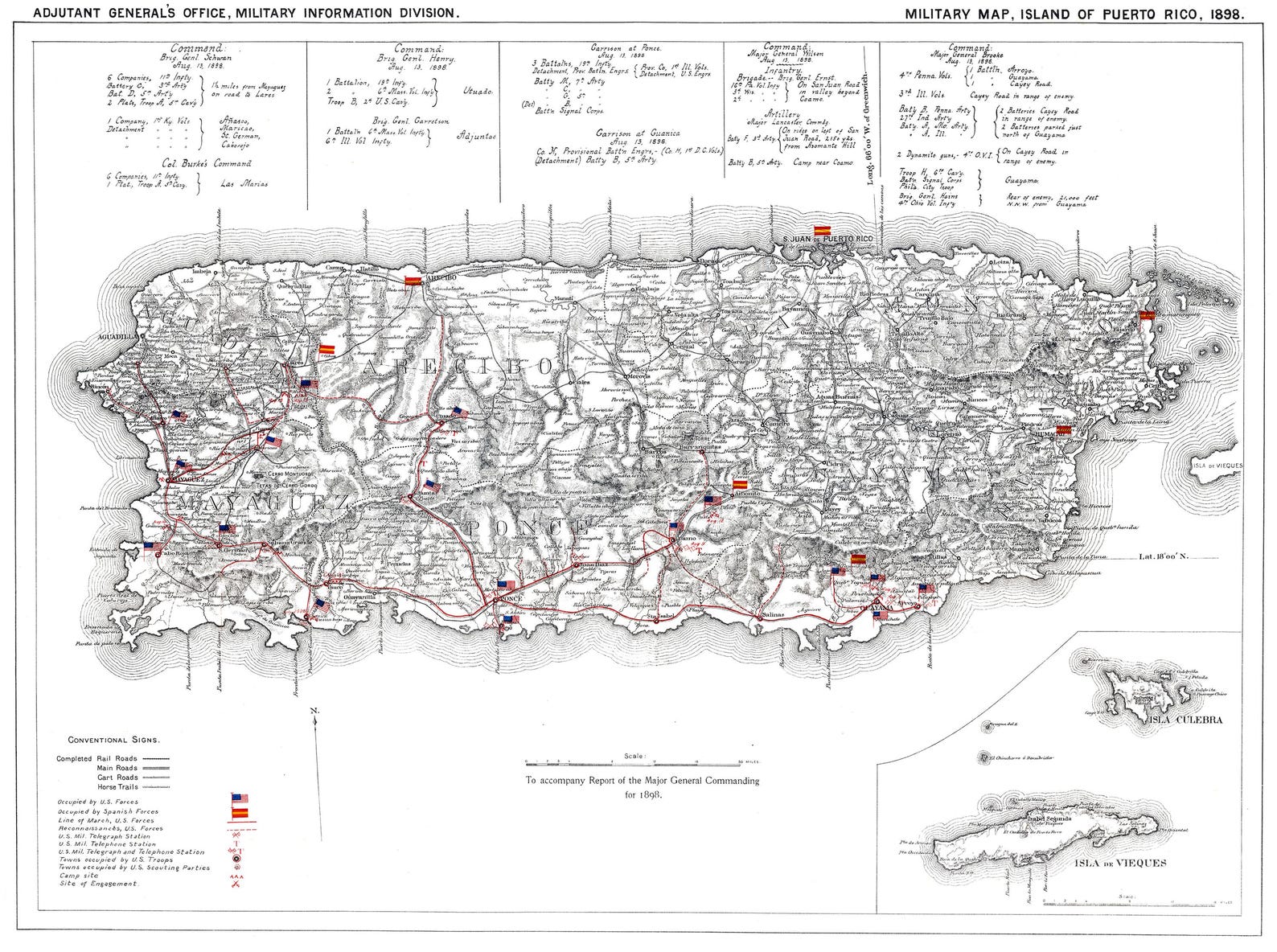 1898 Military Map of Puerto Rico Historical Caribbean Geography Puerto ...