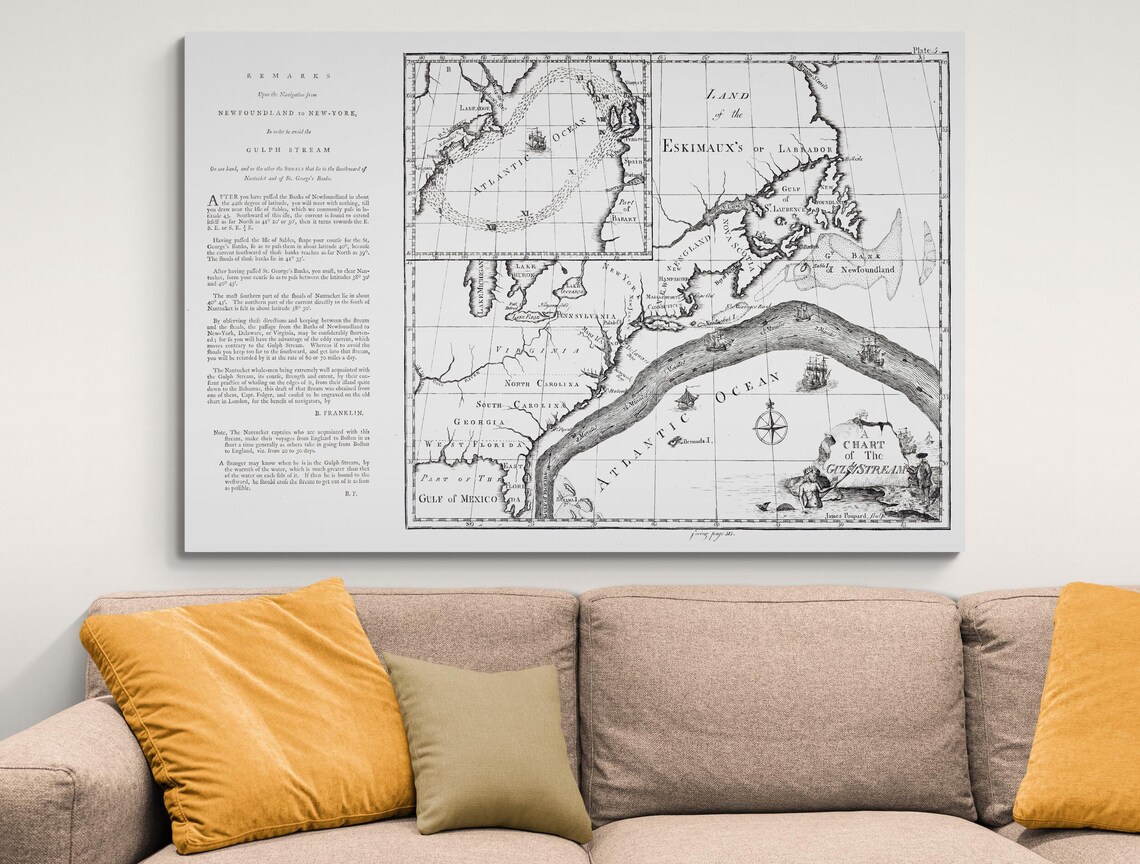 1786 Benjamin Franklin Map of the Gulf Stream – Early Scientific Sea ...
