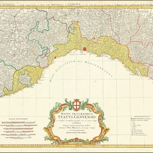 1749 Map of Liguria Region of Italy Genoa Vintage Antique Historical ...