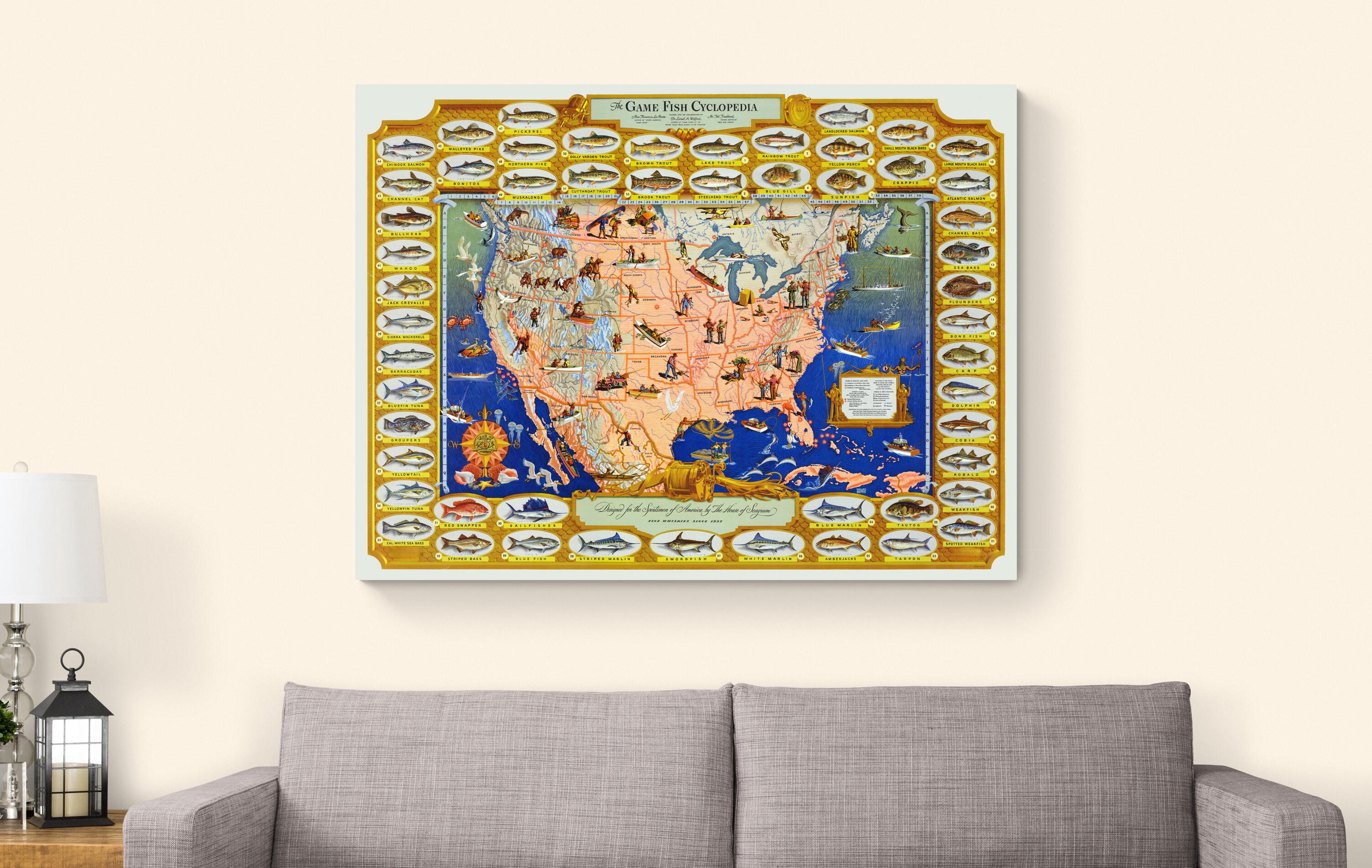 Pictorial Fishing Map of United States – Vintage Illustrated ...