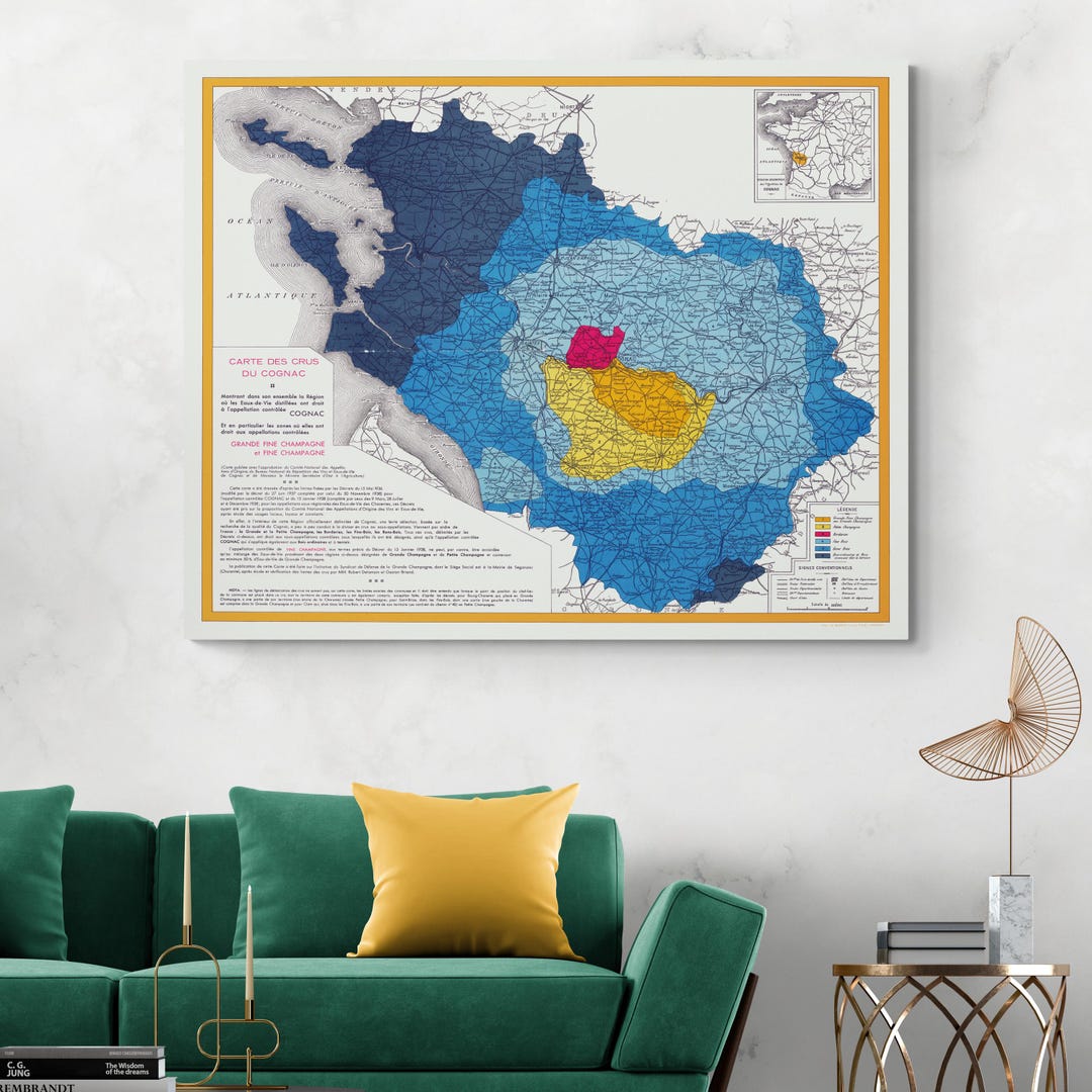 Viniculture Map of Cognac France – Historical French Wine Region Map ...