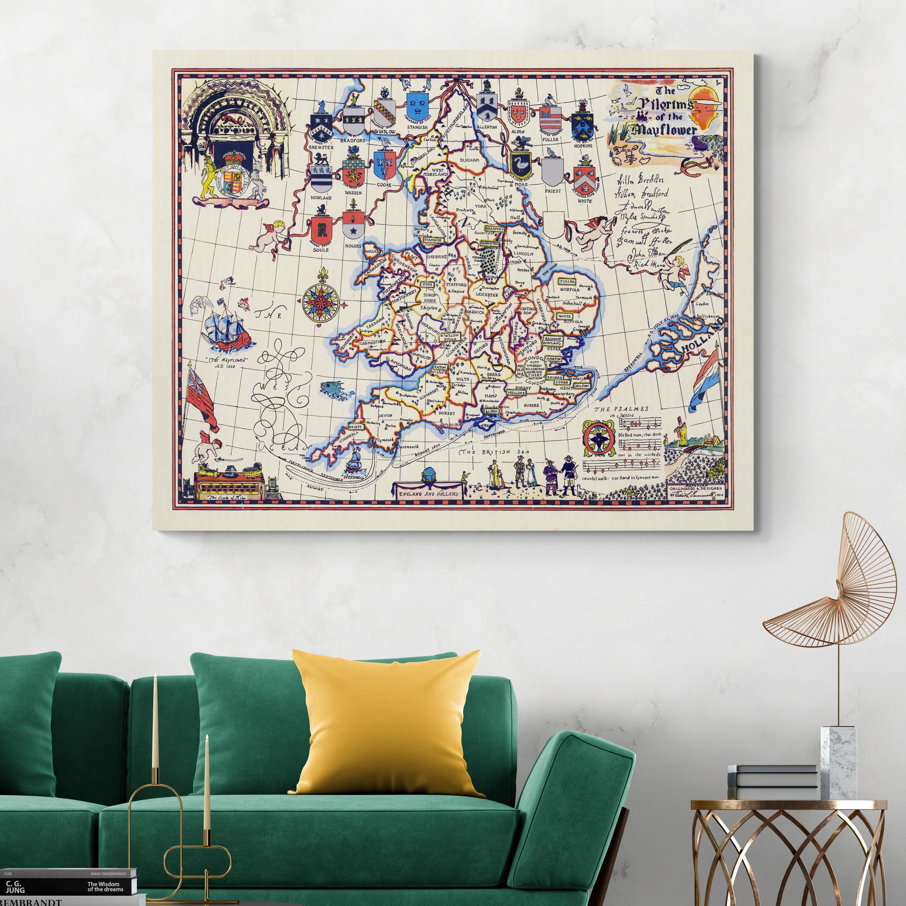 Pictorial Map of Mayflower Pilgrims – Historical Names, Settlements ...
