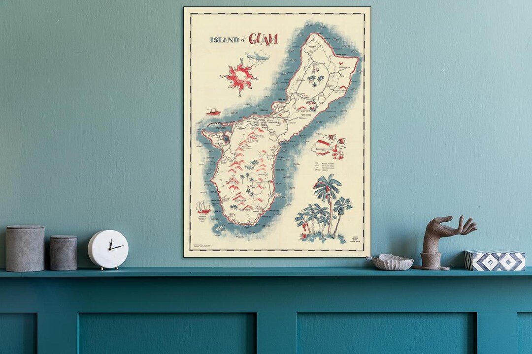 Pictorial Map of Guam Marianas Island Geography Vintage American ...
