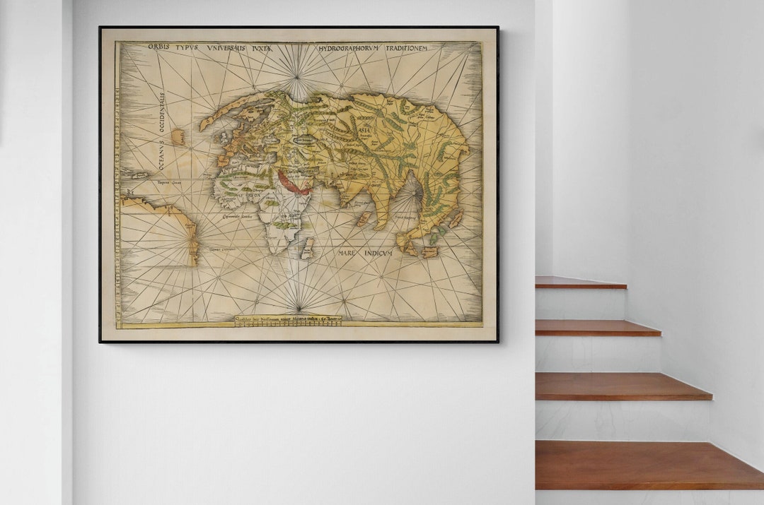 1513 Waldseemüller World Map World History Classroom Decor Old Antique ...