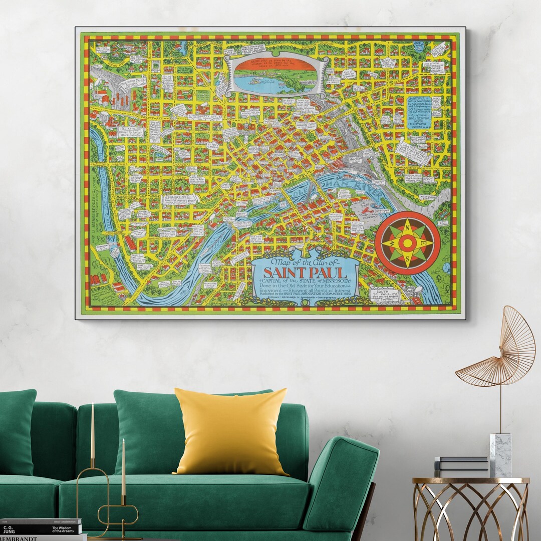 Pictorial Map of St. Paul Minnesota – Illustrated City Landmarks, Parks ...