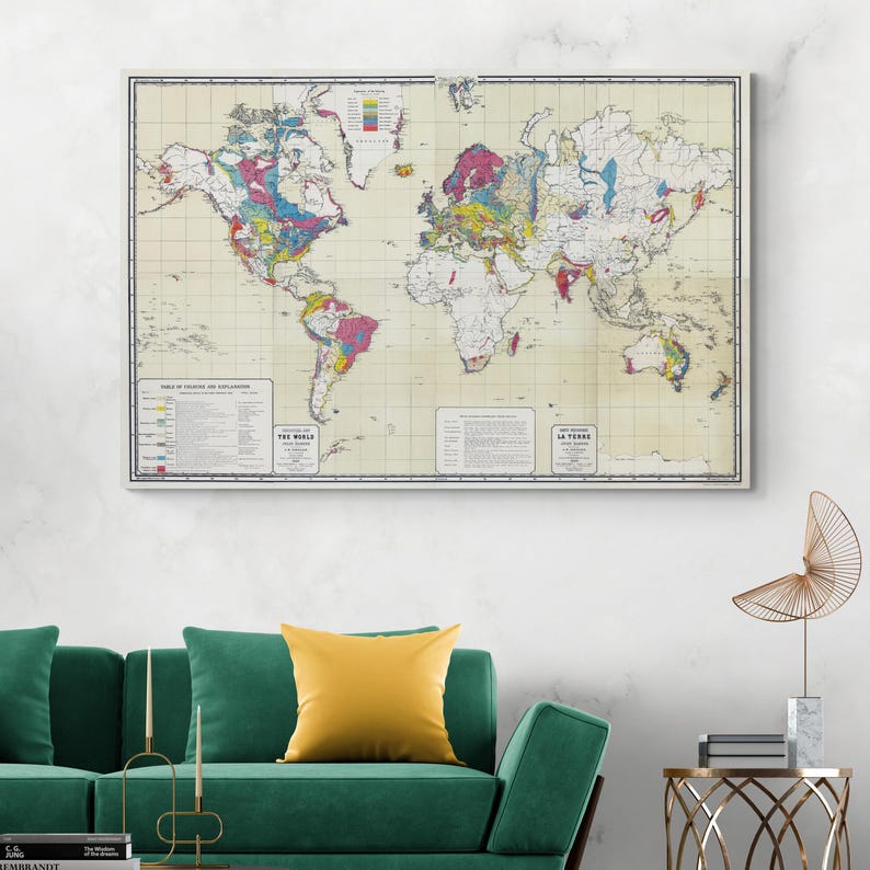1875 Geological Map of the World – 19th Century Scientific Survey ...