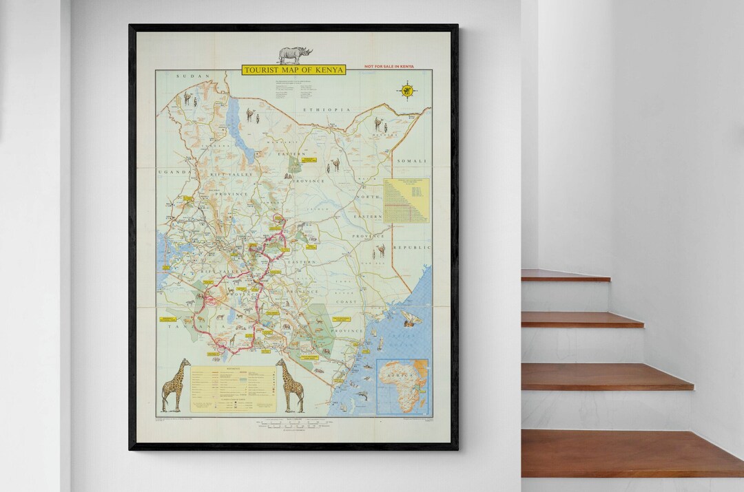 1968 Tourist Map of Kenya Africa African Geography Vintage Antique ...