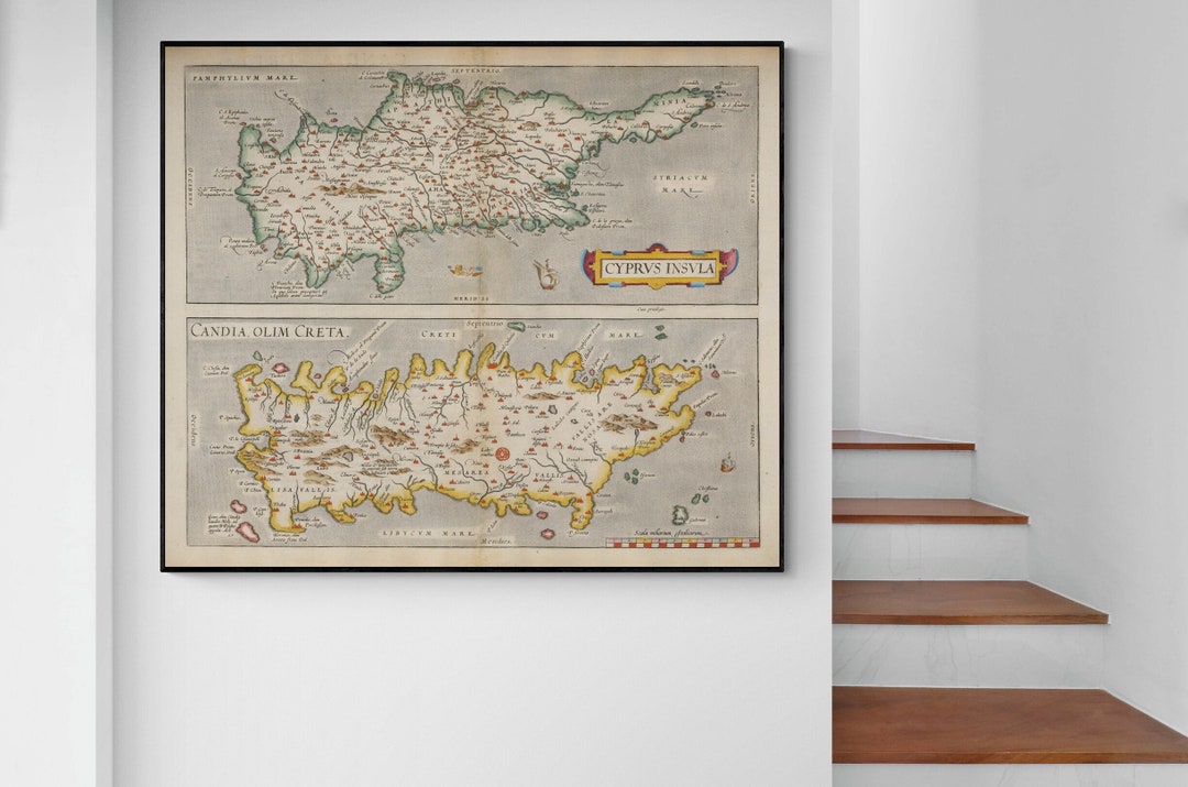 1575 Map of Cyprus and Crete by Abraham Ortelius Antique Theatrum Orbis ...
