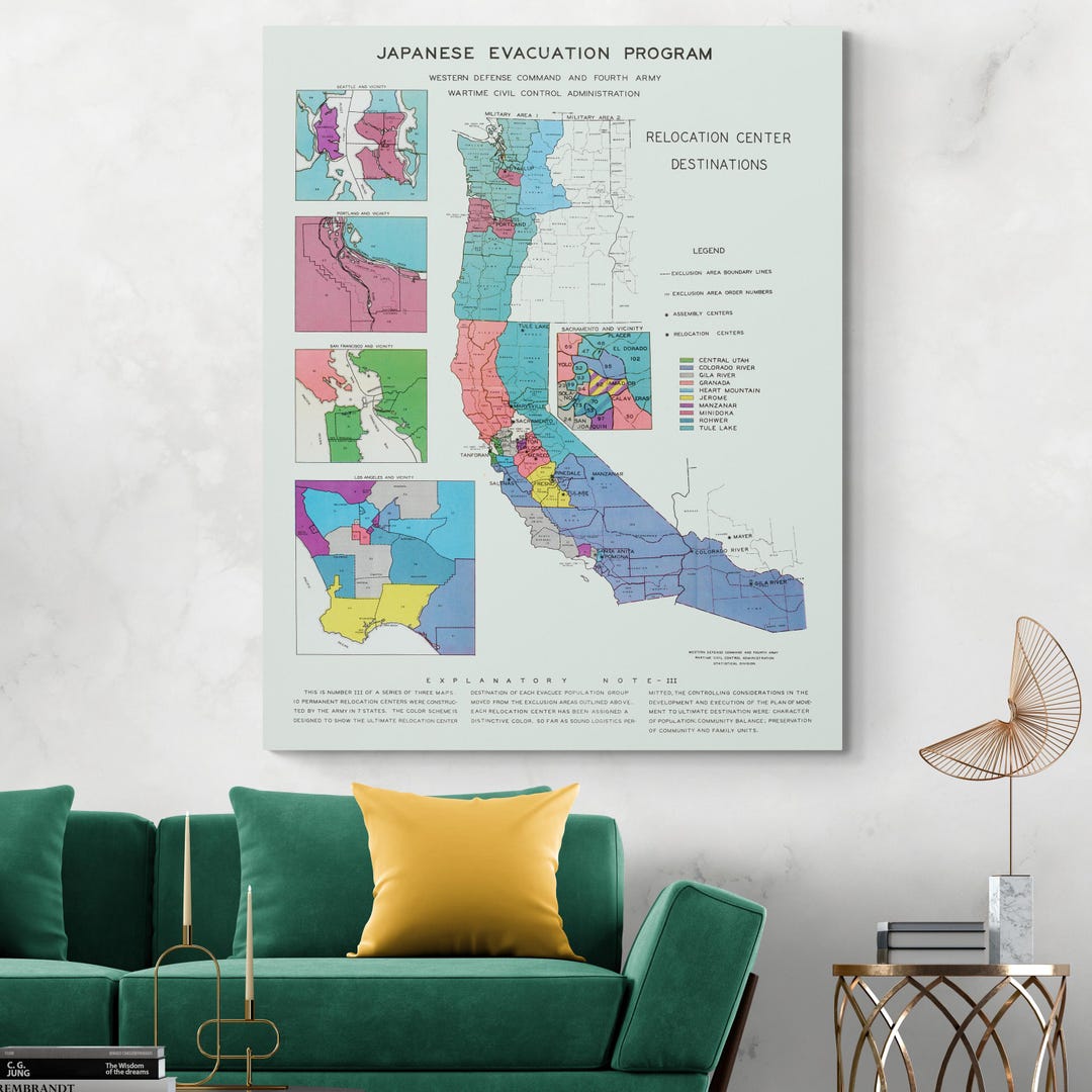 1943 Map of Japanese American Relocation Internment Camps – World War ...