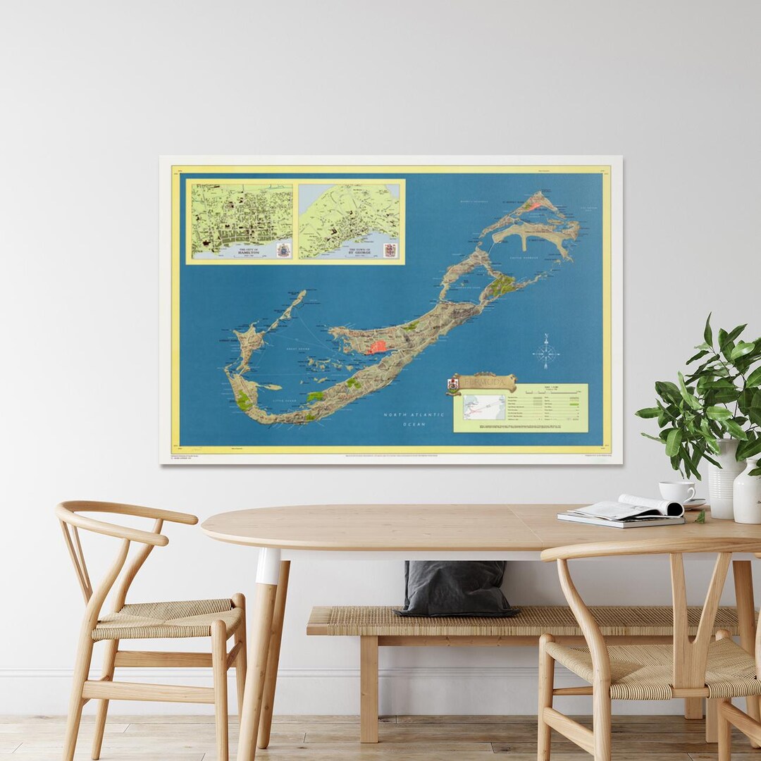 1970 Map of Bermuda Historical British Overseas Territory Geography ...