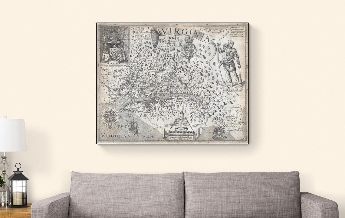 1612 John Smith Map of Virginia – Early Colonial America Map Showing ...