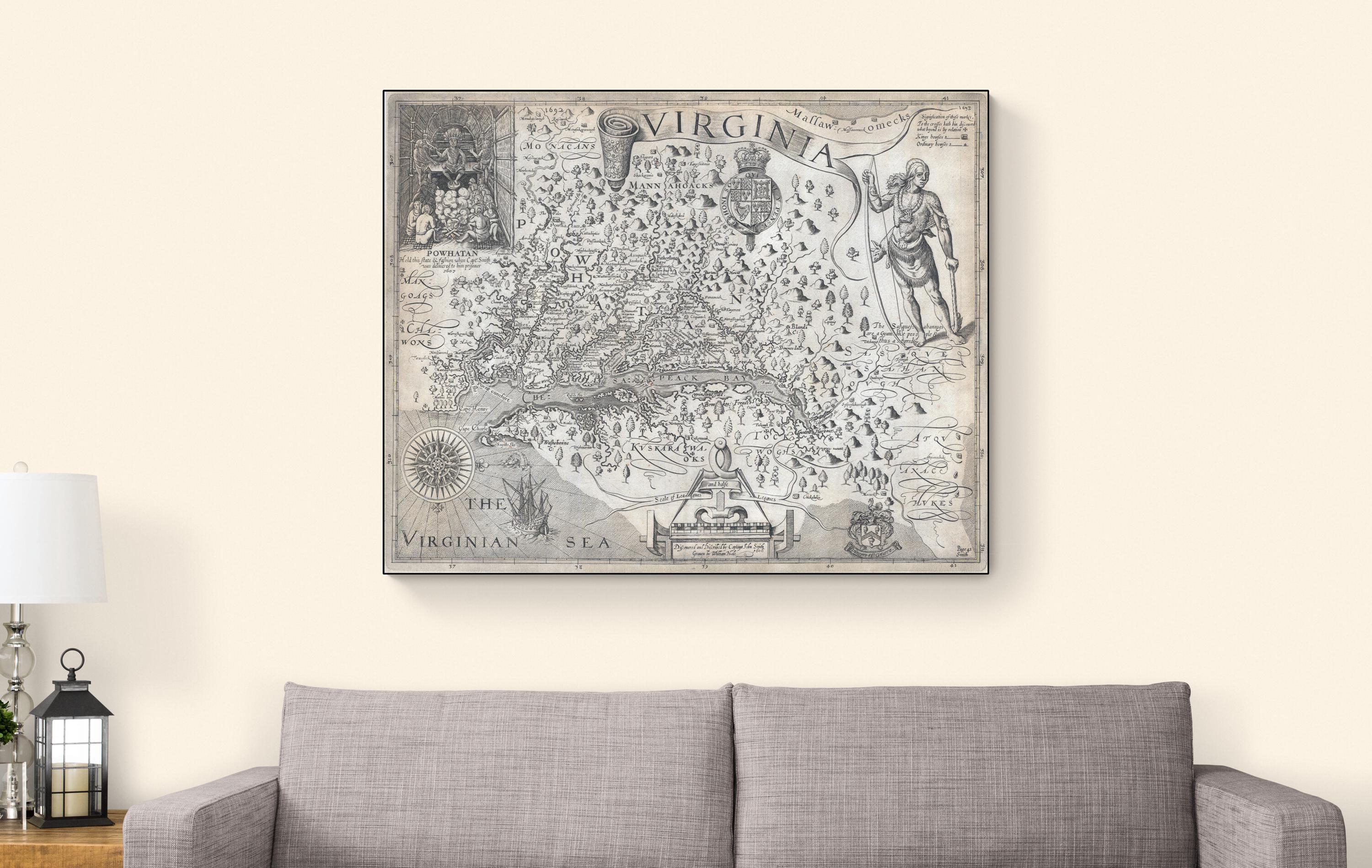 1612 John Smith Map of Virginia – Early Colonial America Map Showing ...