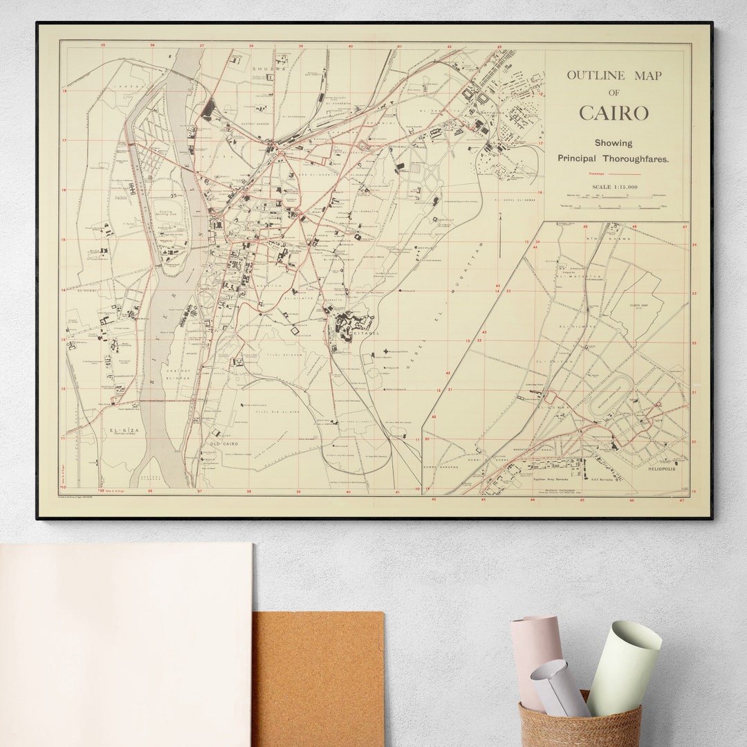 1940 Map of Cairo Egypt African Geography Vintage Antique Cartography ...