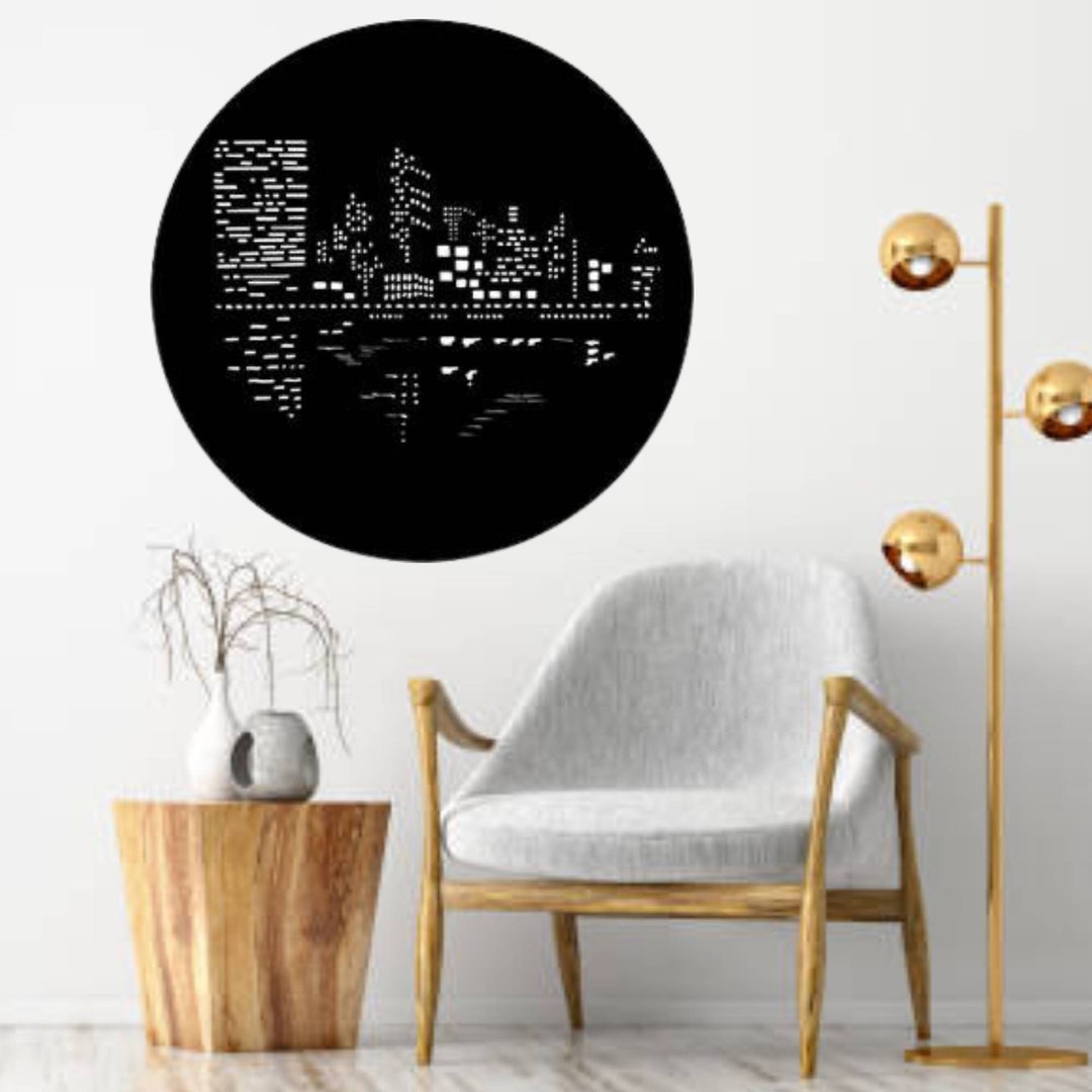 Buildings Metal Wall Deco Lighted,city Peysage Metal Wall Art With Led ...