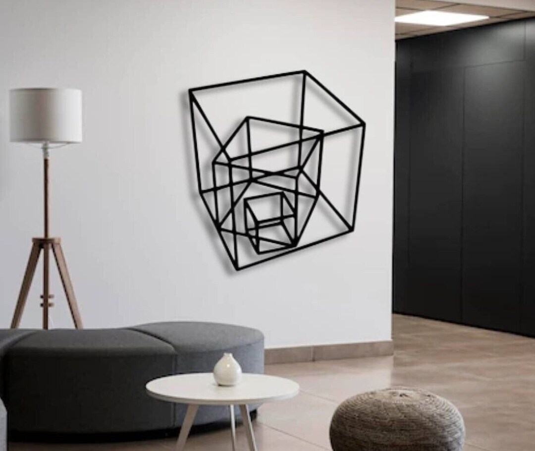 Cube in Cube Metal Wall Art, Geometric Metal Wall Art, 3d Cube Metal ...