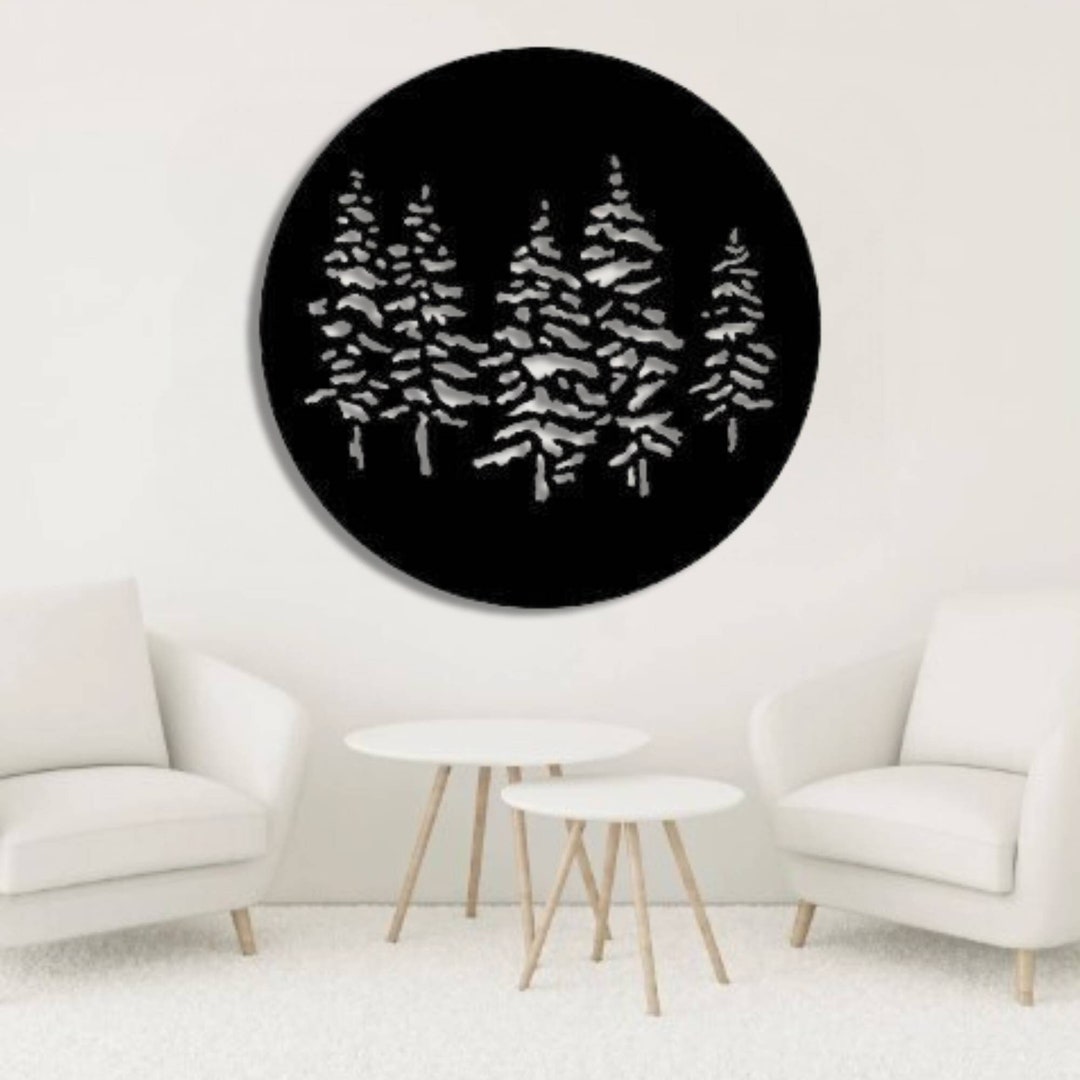 Circular Metal Pine Tree Wall Art With Led Light,metal Pine Tree Wall ...