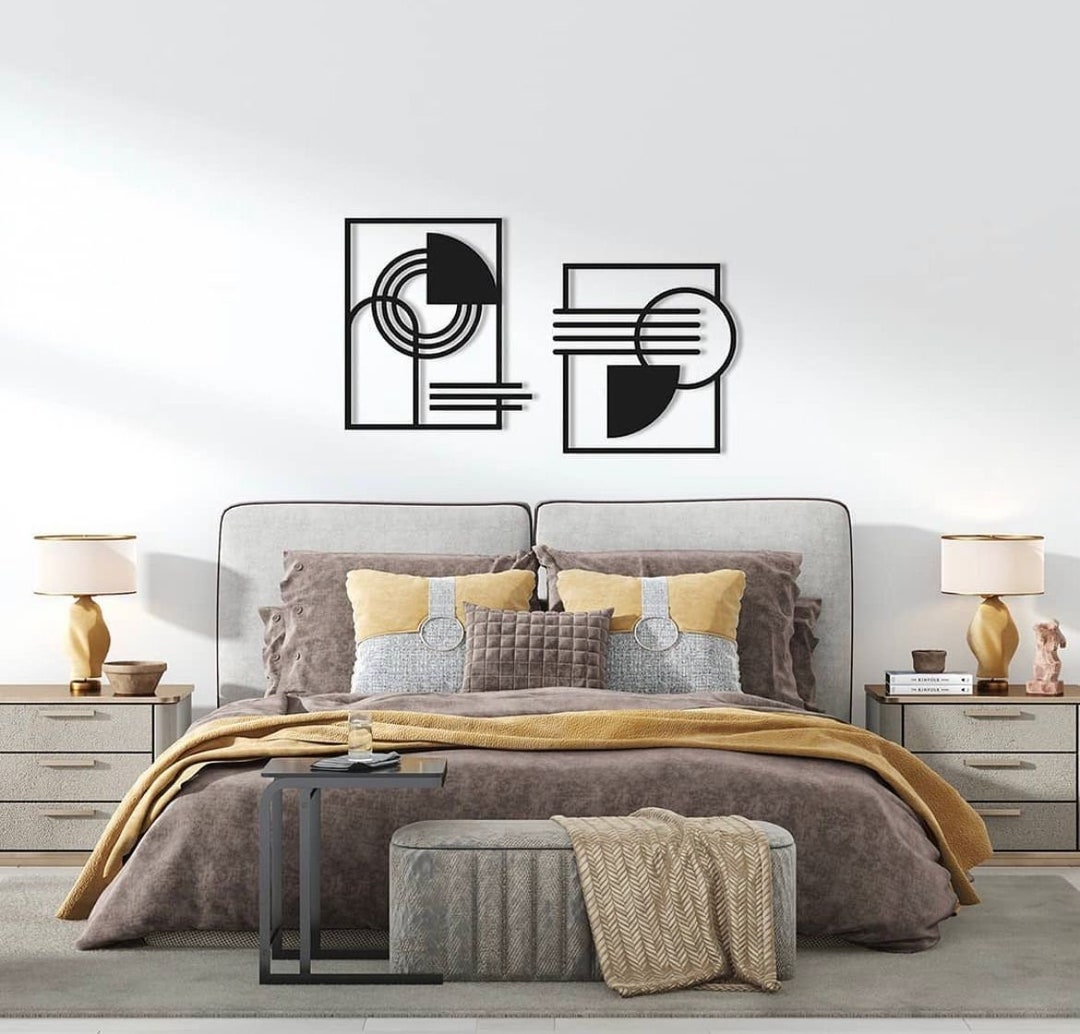 Set of 2 Geometric Metal Wall Art 2 Minimalist Frames Living - Etsy