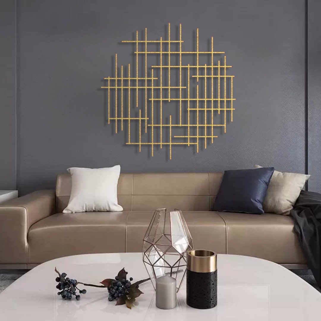 Circular Gold Metal Line Art Wall Hanging,circular Metal Wall Sculpture ...