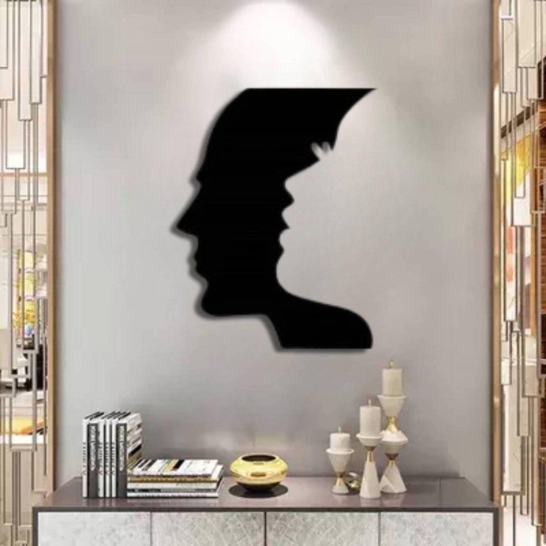 Face Metal Wall Art, Metal Abstract Surrealist Face Sign for Wall , 2d ...