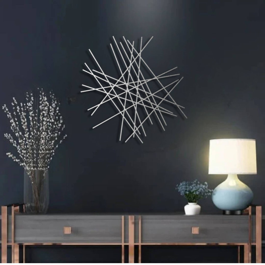 Silver Metal Storm Sign Wall Art, Metal Sketch Sign for Wall, Geometric ...