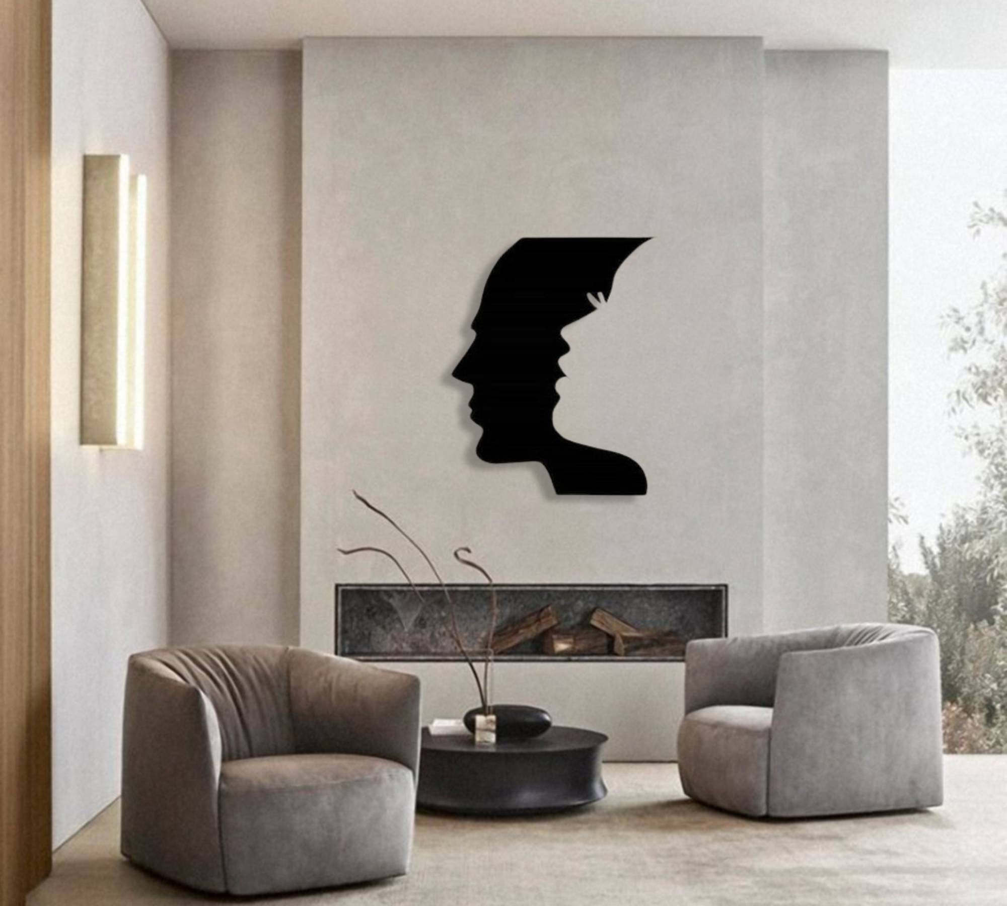 Face Metal Wall Art, Metal Abstract Surrealist Face Sign for Wall , 2d ...