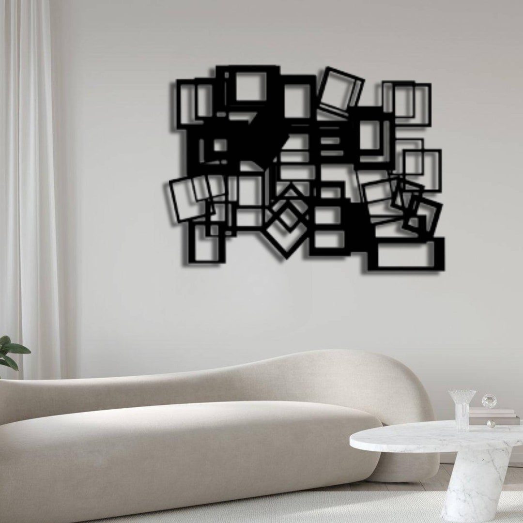 Metal Frame Artwork for Wall,black Metal Geometric Wall Hanging, Black ...