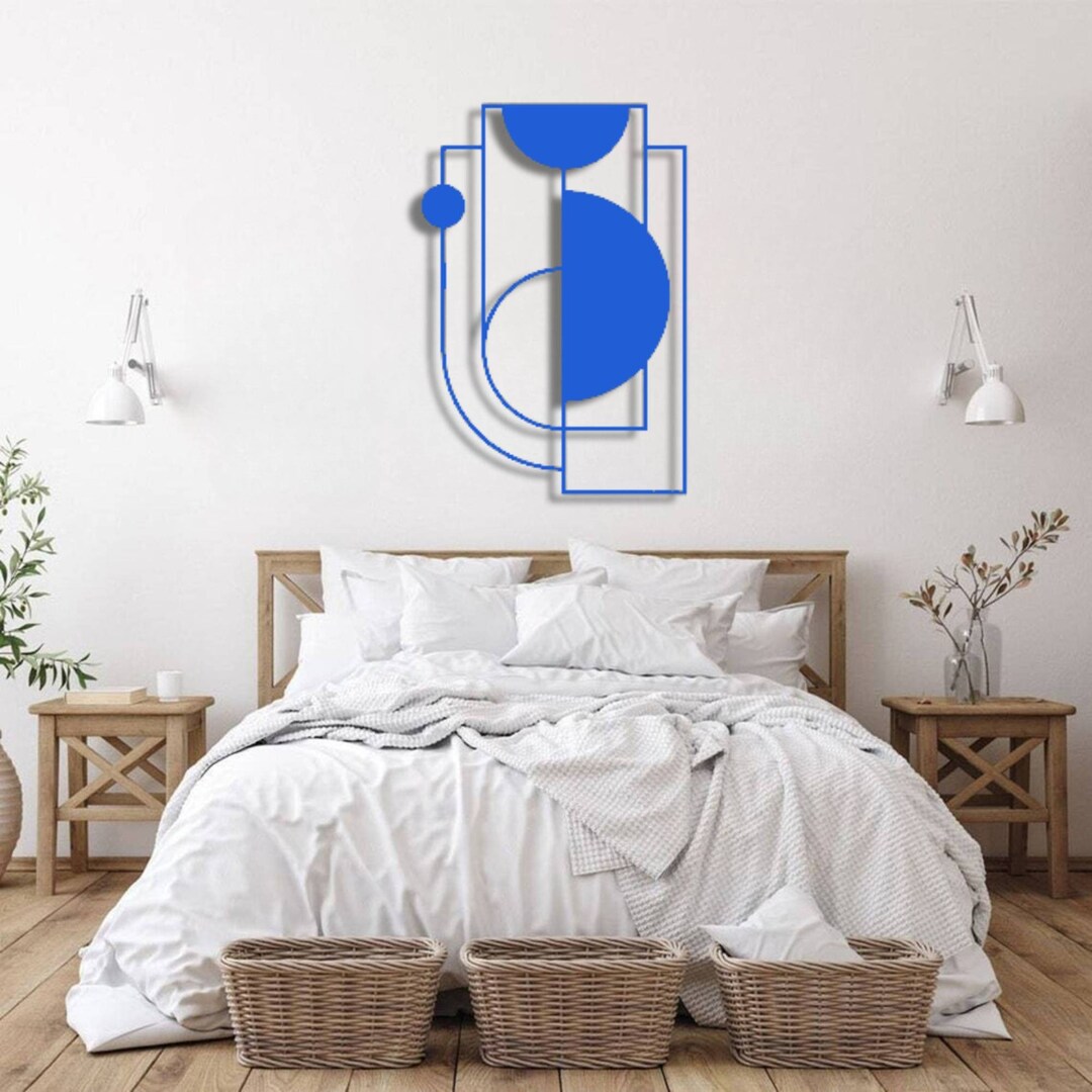 Blue Abstract Wall Deco,geometric Metal Wall Hanging,minimalist Wall ...