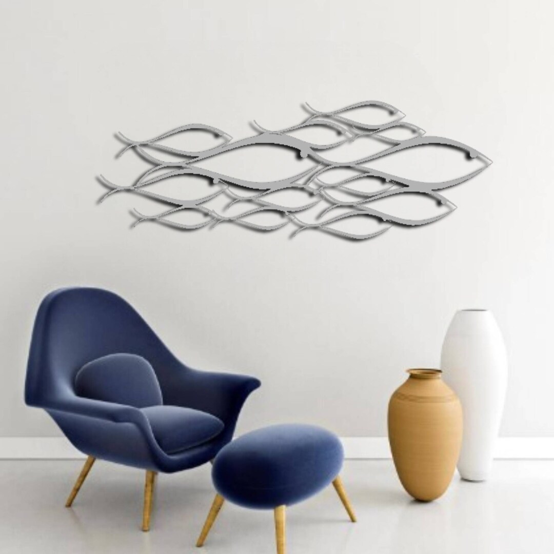 Fish Flock Silver Metal Wall Sculpture,metal Fish Flock Sign for Wall ...
