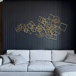 Metal Cubes Wall Hanging Golden Metal Cubes Arts Wall - Etsy