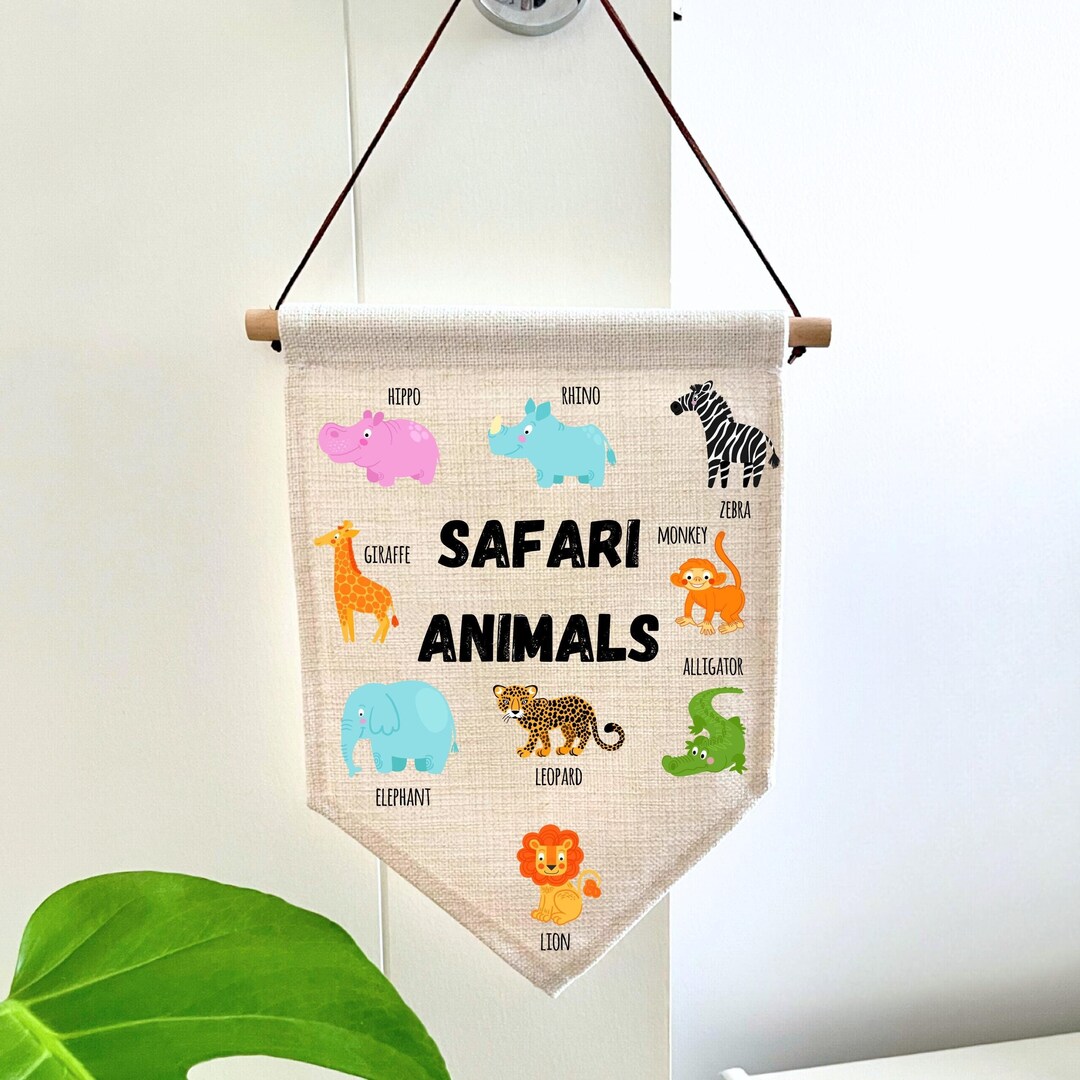 Safari Animals Learning Flag Pennant Safari Gift Nursery Decor Baby ...