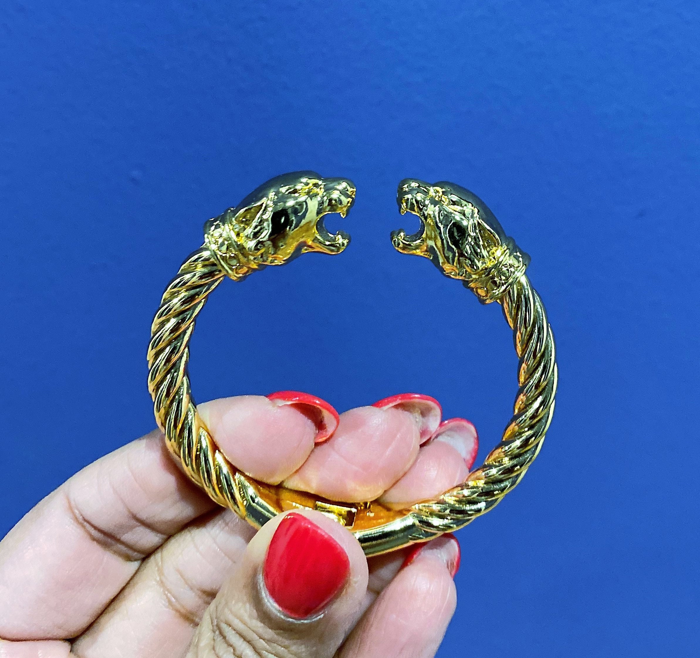 BACK IN STOCK 18K Gold Filled Solid Tiger Face Hinged Cuff - Etsy